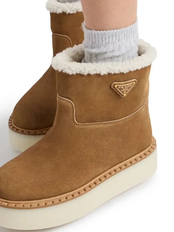 Prada Suede Shearling Lined Platform Boots