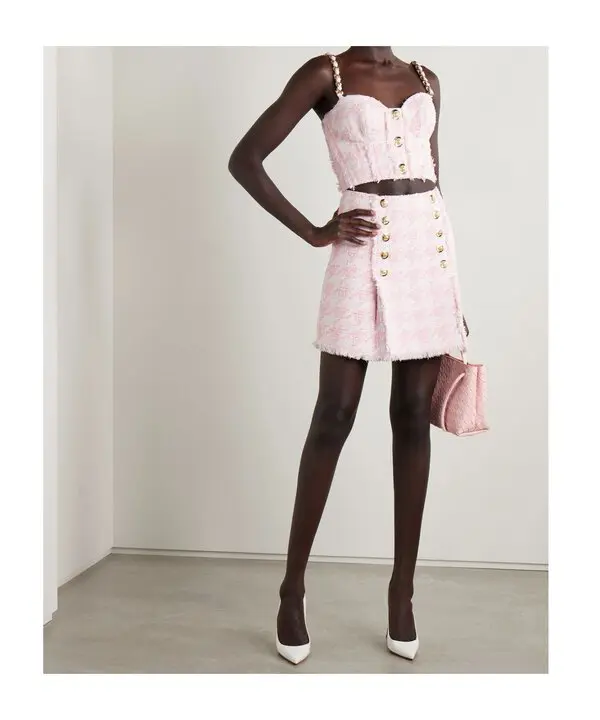 Balmain Buttoned Tweed Mini Skirt