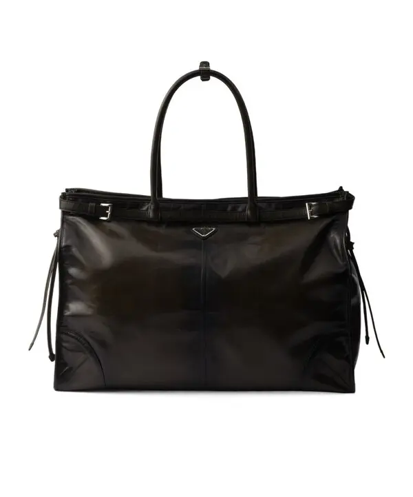 Prada Bonnie Antiqued Leather Tote Bag - Military