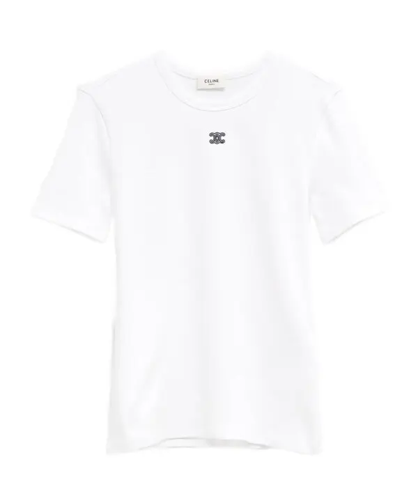 Celine Triomphe T-shirt In Ribbed Cotton Jersey