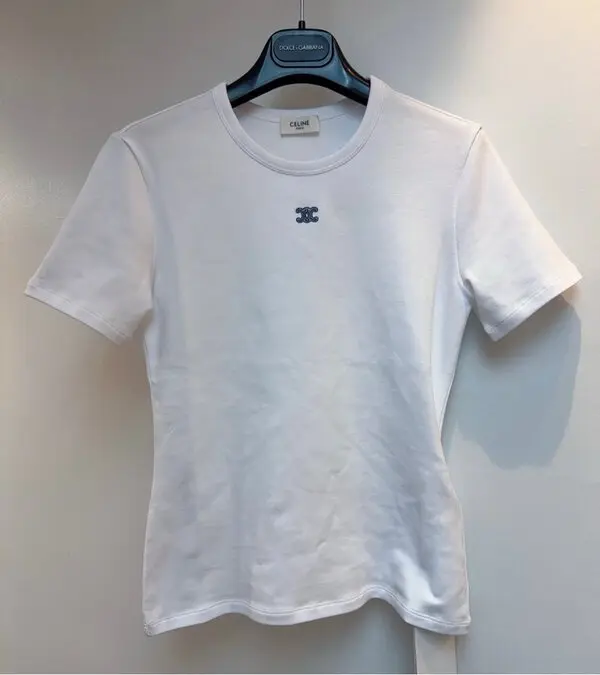 Celine Triomphe T-shirt In Ribbed Cotton Jersey