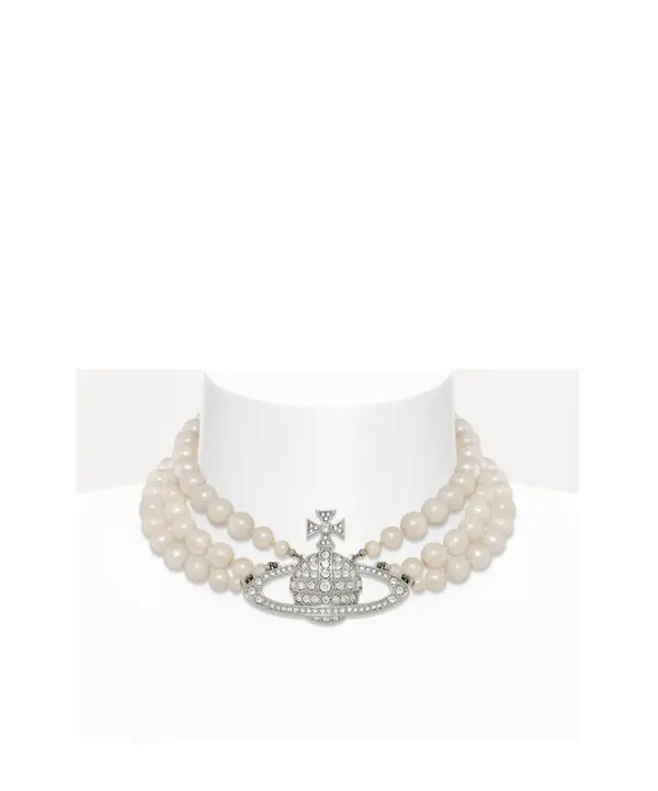 VIVIENNE WESTWOOD Three Row Pearl Necklace With Orb Pendant - Yellow