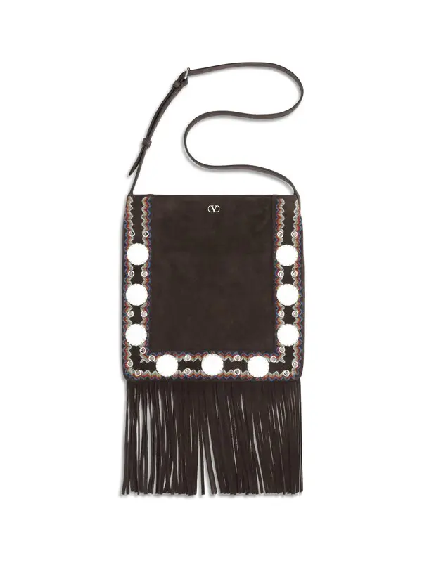 Valentino Garavani Nellcôte Vlogo Signature Fringed Shoulder Bag - Black