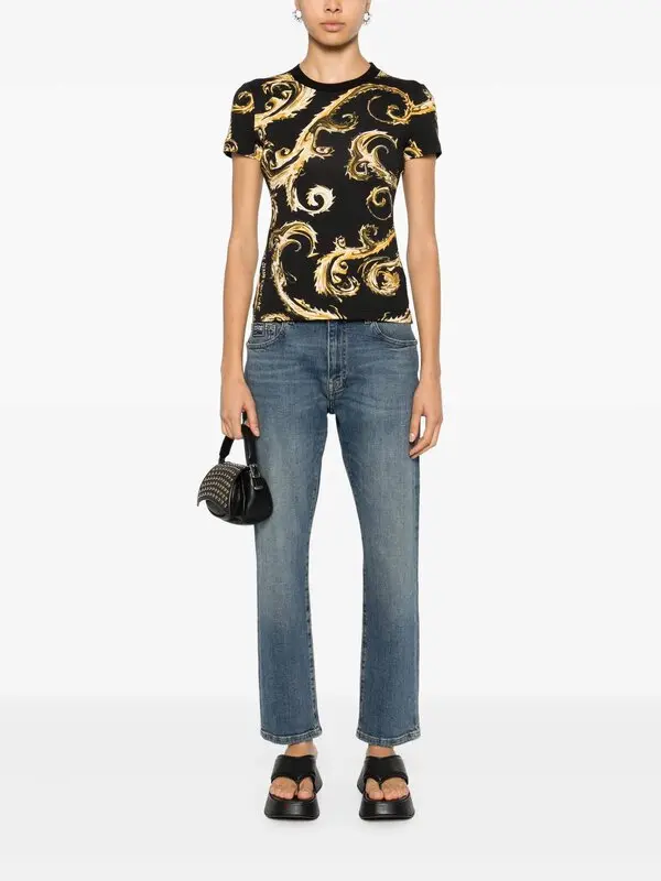 Versace Crewneck T-shirt With Baroque Print - Black