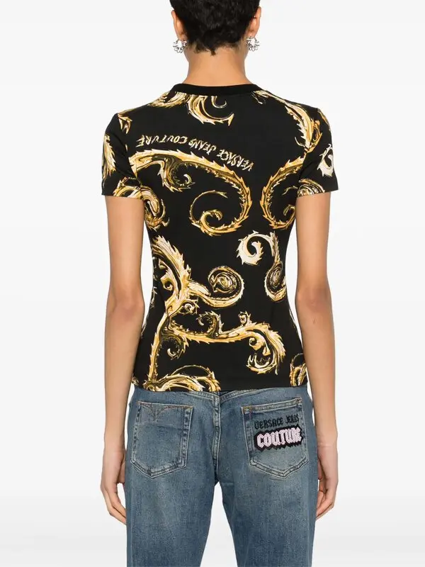 Versace Crewneck T-shirt With Baroque Print - Black