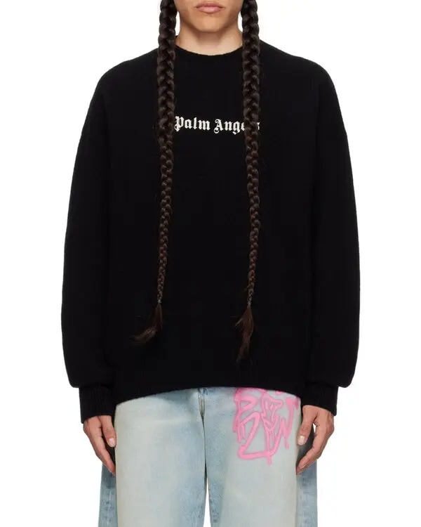 Palm Angels Logo Embroidered Crewneck Jumper - Black