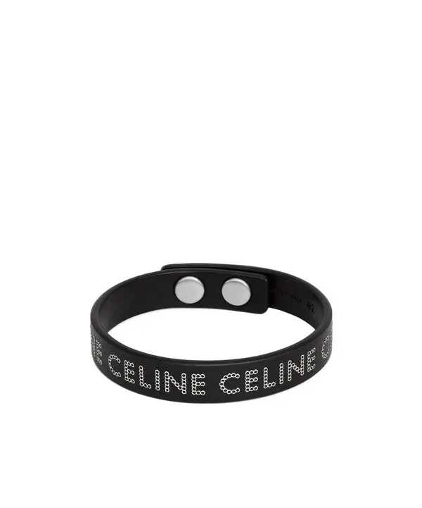 Celine Monochroms Studs Bracelet In Calfskin And Brass With Rhodium Finish - Black