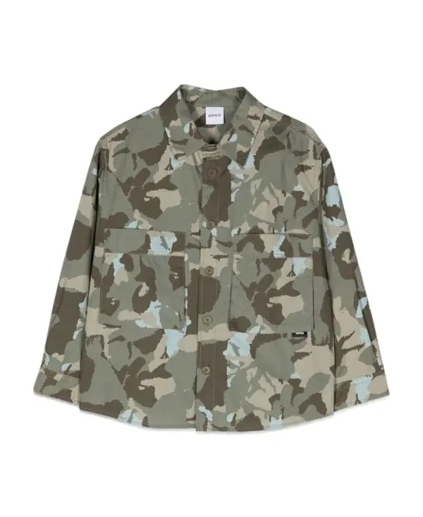 Aspesi Camouflage-print Two-pocket Shirt With Logo Detail