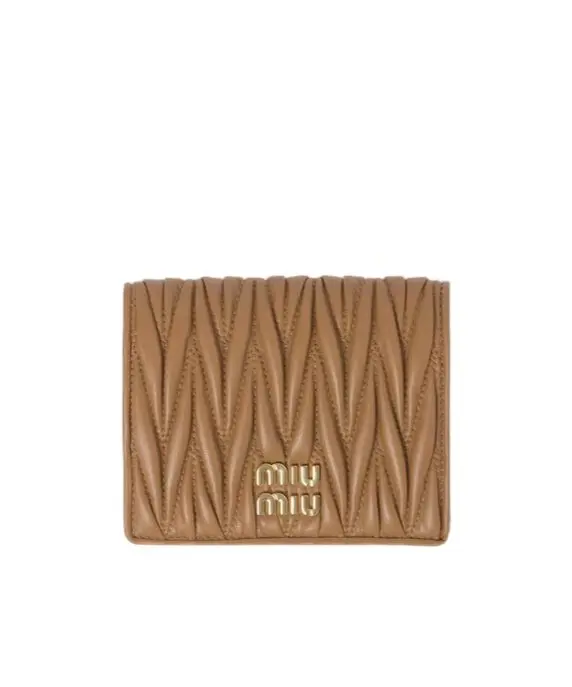 Miu Miu Logo-lettering Matelassé Bi-fold Wallet - Brown