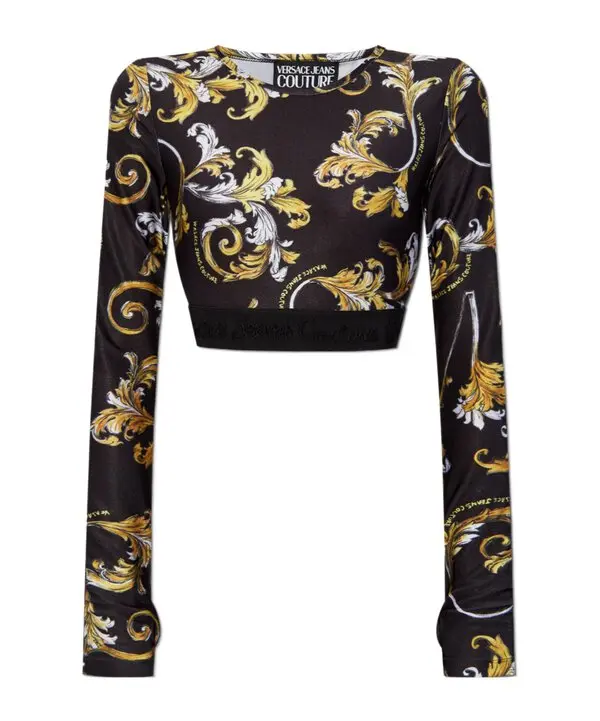 Versace Baroque Print Long Sleeve Crop Top