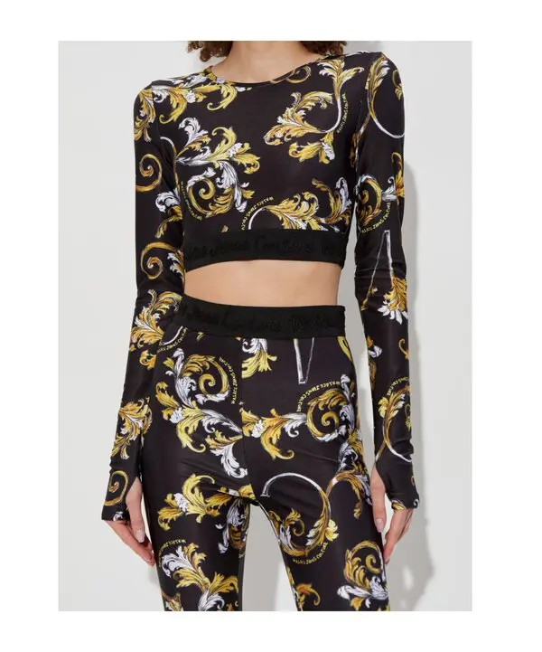 Versace Baroque Print Long Sleeve Crop Top