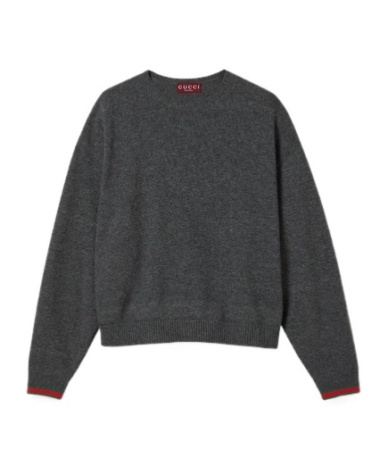 Gucci Crewneck Knit Sweater With Ribbed Trim - Dark Gray