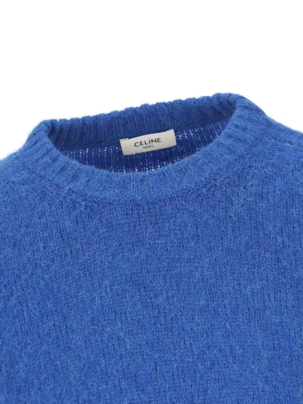 Celine Shetland Wool Crewneck Sweater With Triomphe Embroidery - Blue