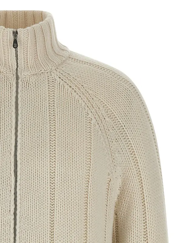 Brunello Cucinelli Zip-up Ribbed-knit Jacket - Gray