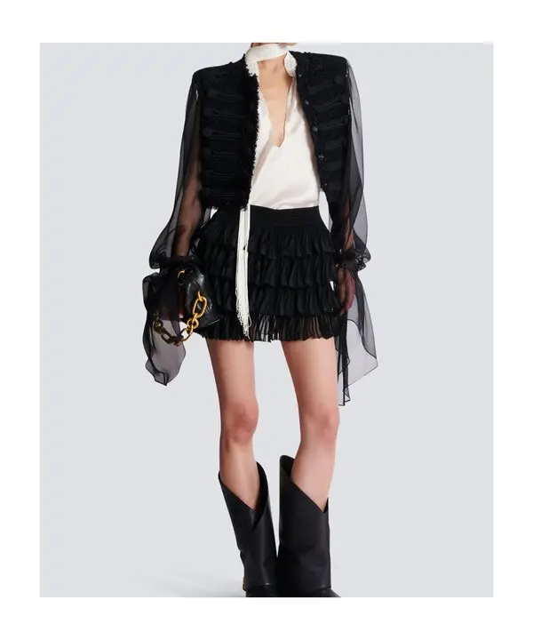 Balmain Halter Neck Fringed Satin Top - White