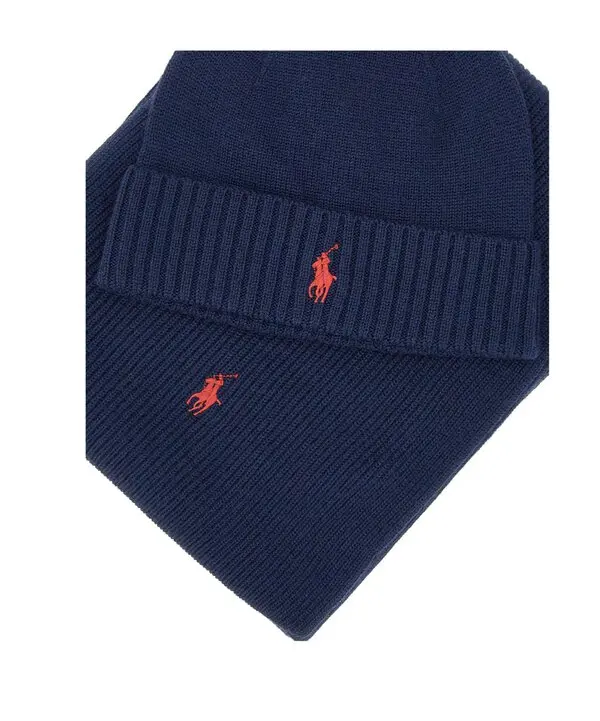 Ralph Lauren Polo Pony Motif Scarf And Beanie Set