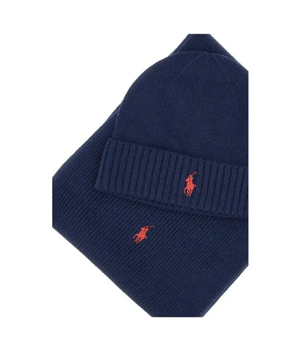 Ralph Lauren Polo Pony Motif Scarf And Beanie Set
