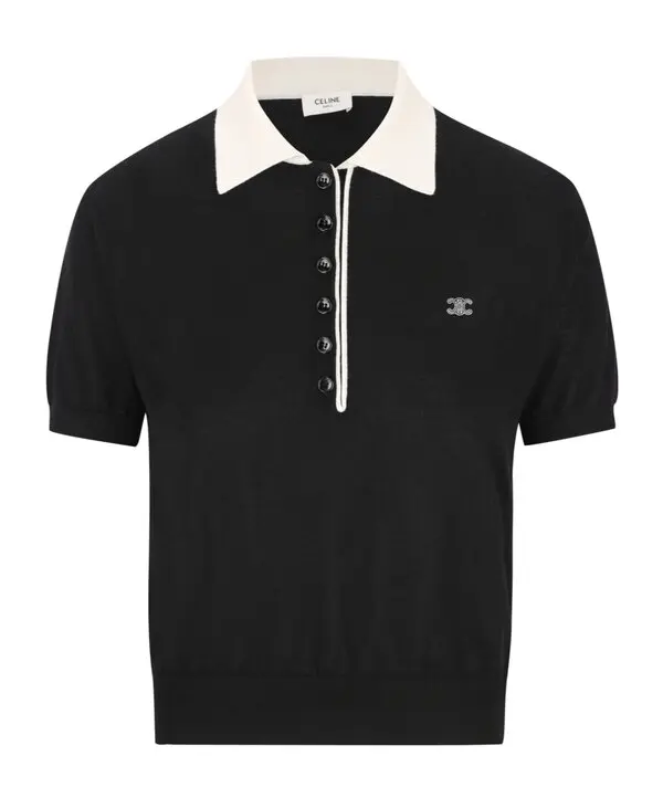 Celine Polo Sweater In Fine Cashmere Silk - Black