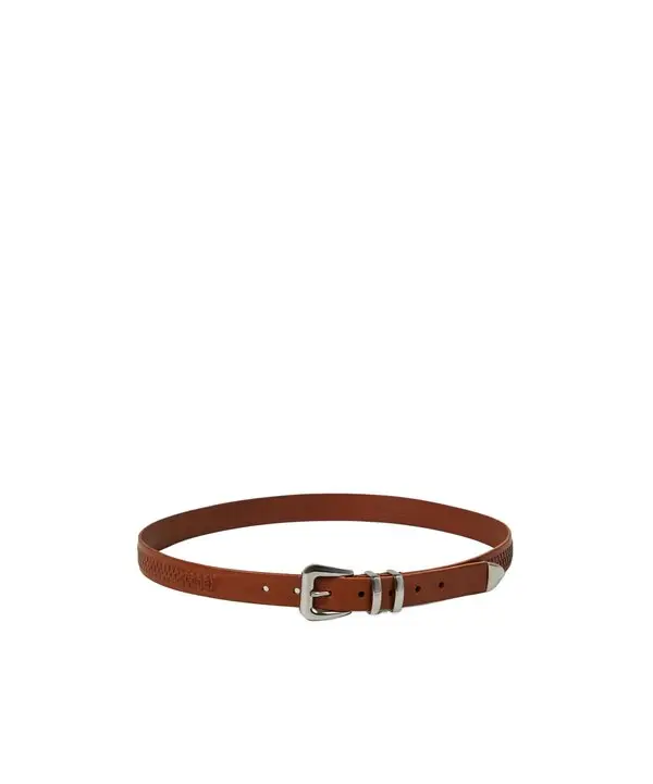 Brunello Cucinelli Woven Buckled Leather Belt - Tobacco Color