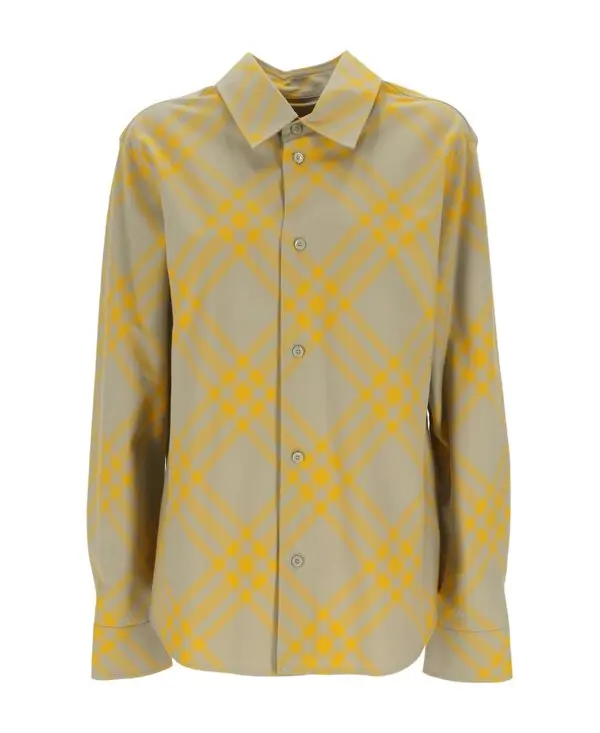 Burberry Checked Collared Long-sleeve Shirt - Yellow
