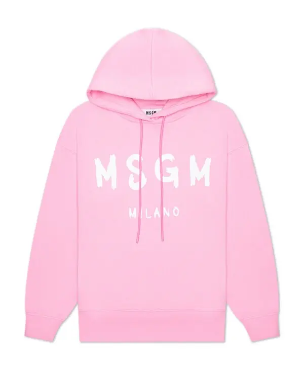 MSGM Logo Printed Drawstring Hoodie - Pink