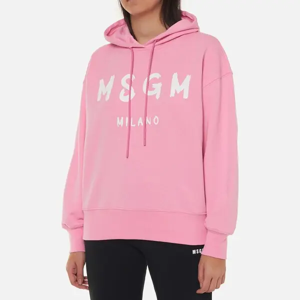 MSGM Logo Printed Drawstring Hoodie - Pink