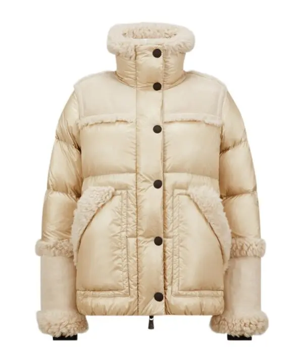 Moncler Esquel Short Down Jacket With Fur Trim - Light Brown