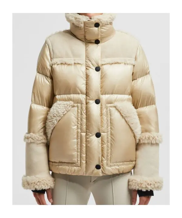 Moncler Esquel Short Down Jacket With Fur Trim - Light Brown