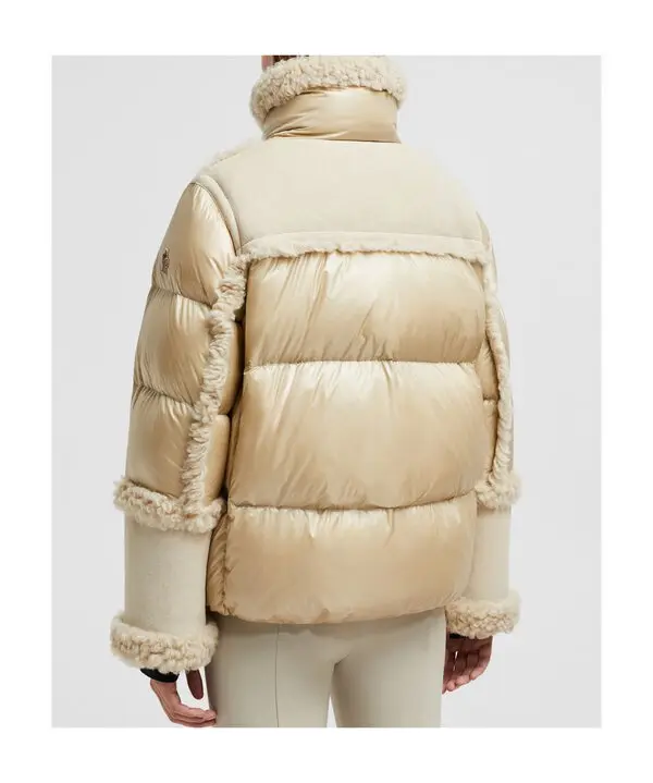 Moncler Esquel Short Down Jacket With Fur Trim - Light Brown