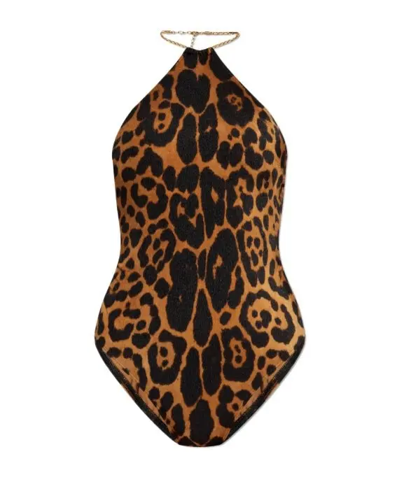 TOM FORD Leopard Print Halterneck One-piece Swimsuit - Brown