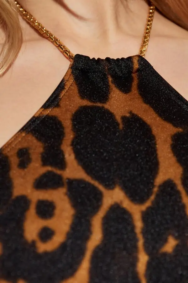 TOM FORD Leopard Print Halterneck One-piece Swimsuit - Brown