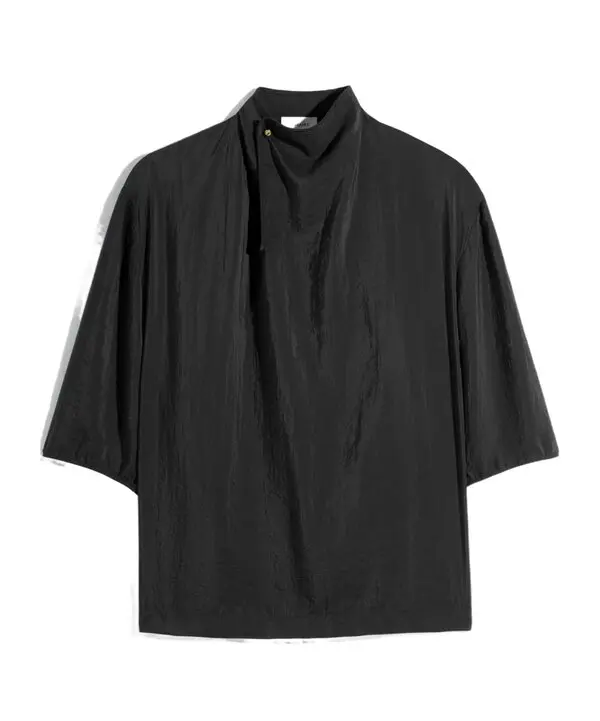LEMAIRE Asymmetrical Collar Top With Gemstone Buttons - Black