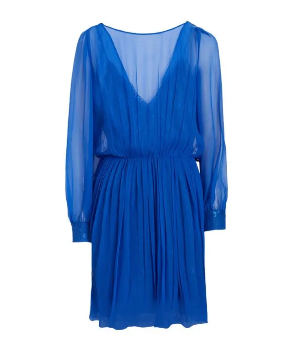 Alberta Ferretti Long Sleeve V-neck Pleated Dress