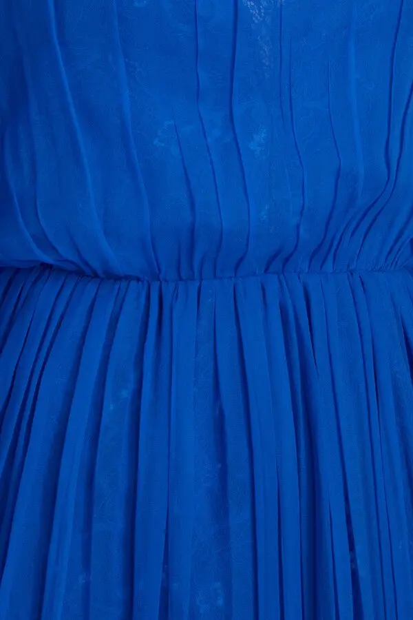 Alberta Ferretti Long Sleeve V-neck Pleated Dress