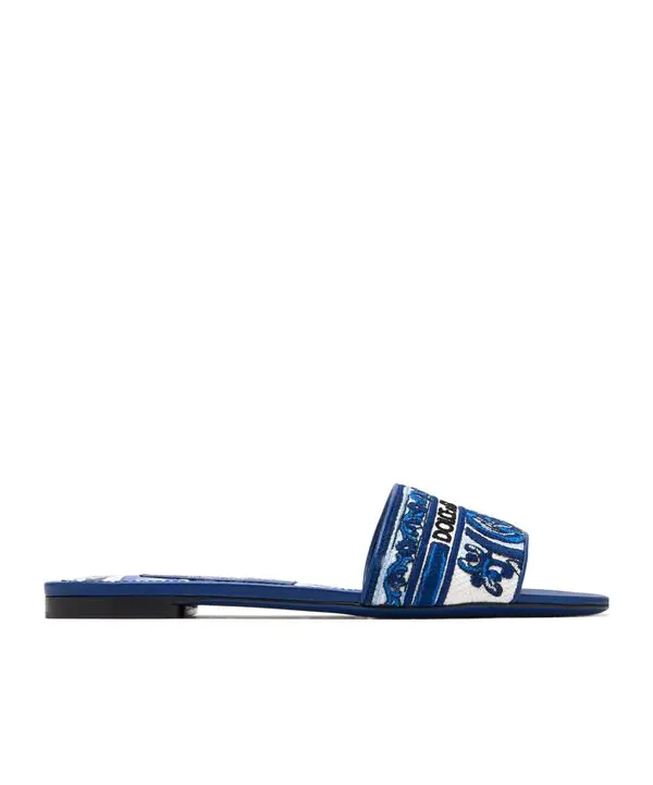 Dolce & Gabbana Embroidered Logo Slides - Blue