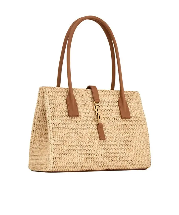Saint Laurent Panier Rectangle Bag In Raffia And Leather