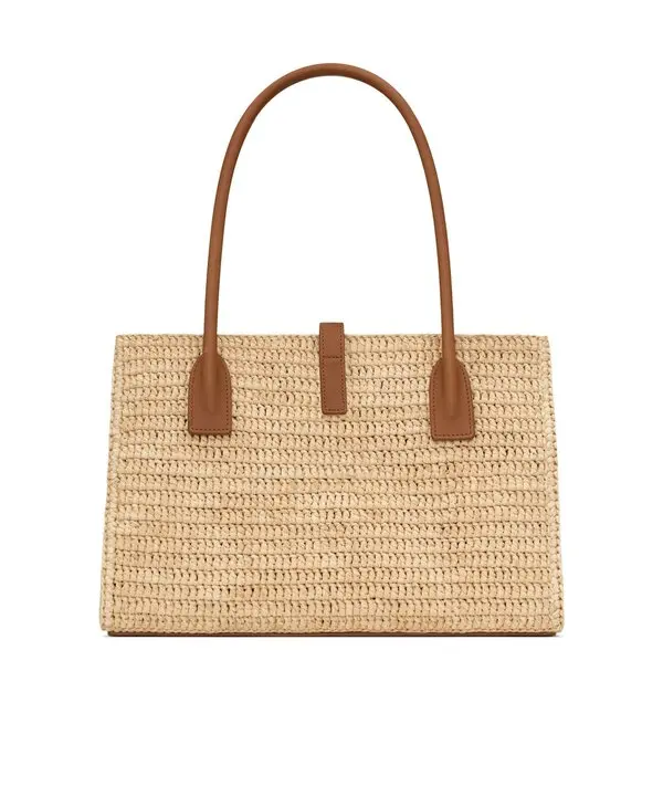 Saint Laurent Panier Rectangle Bag In Raffia And Leather