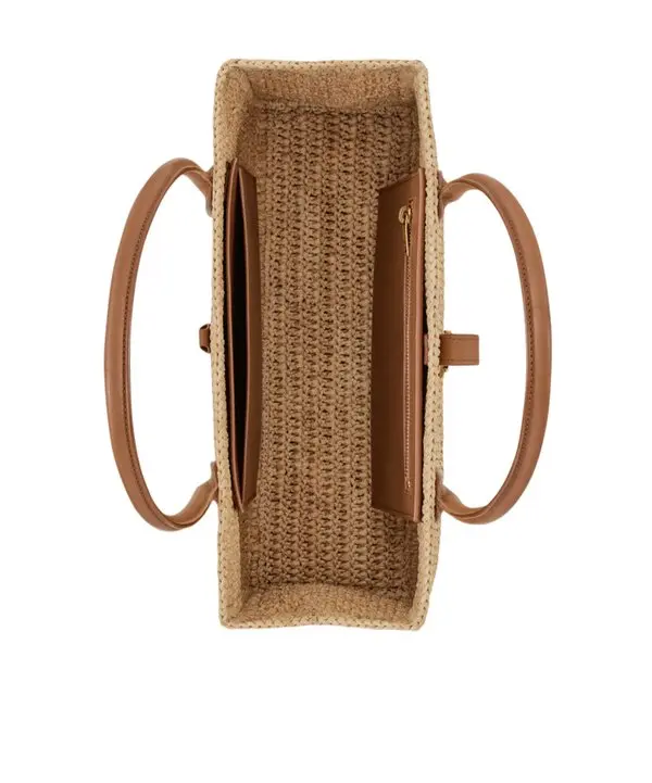 Saint Laurent Panier Rectangle Bag In Raffia And Leather