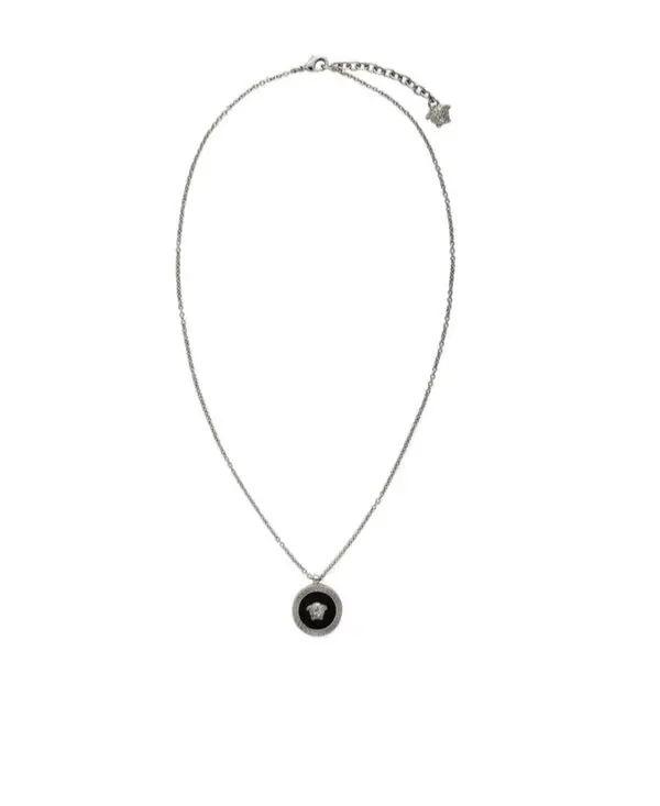 Versace Medusa Enamel Pendant Necklace - Gray