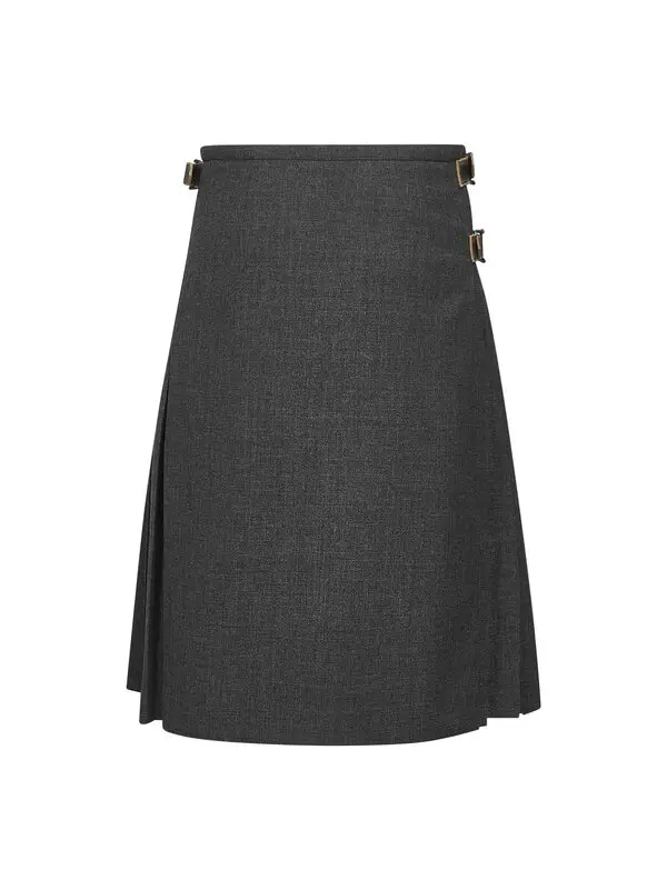 Prada Pleated Midi Skirt With Buckle Detail
