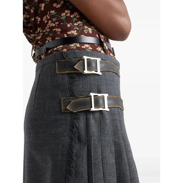 Prada Pleated Midi Skirt With Buckle Detail