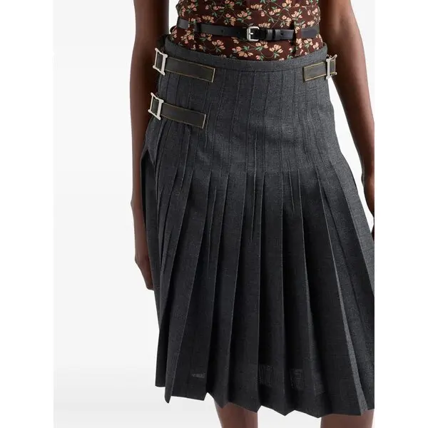 Prada Pleated Midi Skirt With Buckle Detail