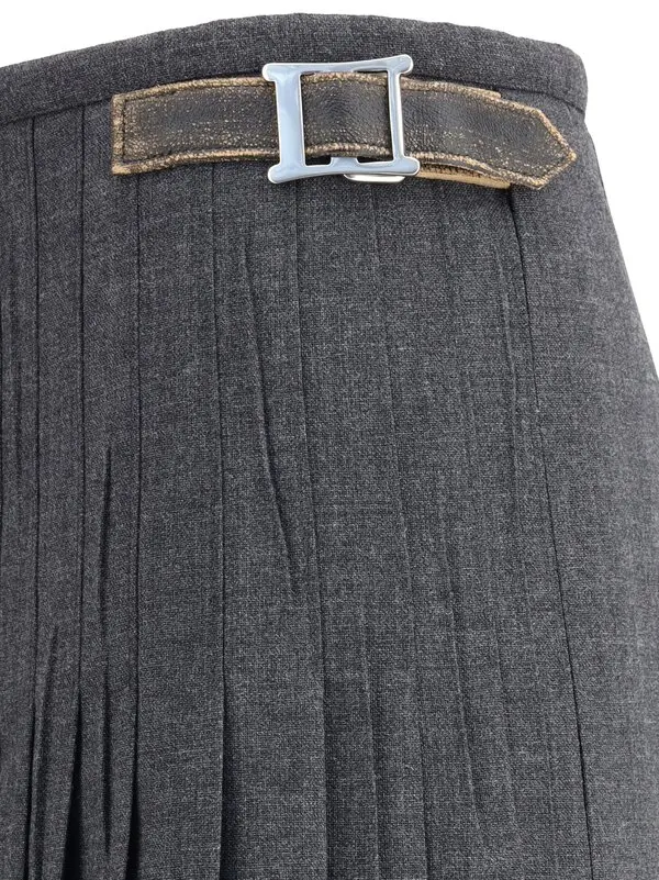 Prada Pleated Midi Skirt With Buckle Detail