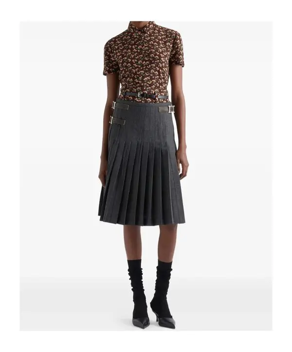 Prada Pleated Midi Skirt With Buckle Detail