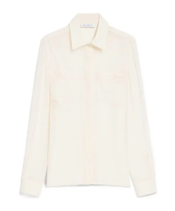 Max Mara Long-sleeved Shirt With Embroidered Pocket Detail - Vanilla
