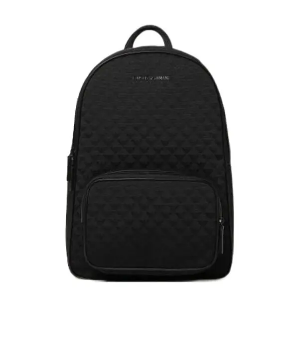 Emporio Armani Logo Lettering Zipped Backpack - Black