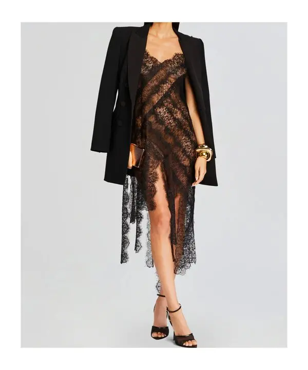 Retrofete Sabina Lace Asymmetrical Midi Dress