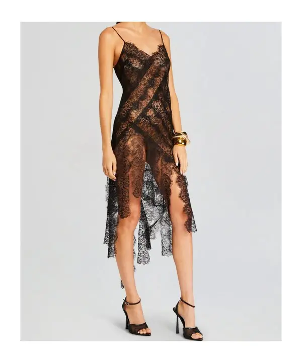 Retrofete Sabina Lace Asymmetrical Midi Dress