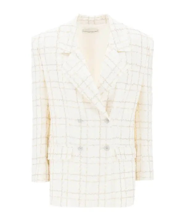 Alessandra Rich Double Breasted Tweed Blazer - White