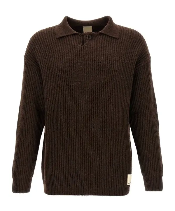 Emporio Armani Fisherman's-knit Long Sleeved Polo Shirt - Brown